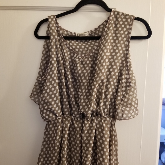 Liva Girl Dresses Liva Girl Nude Polka Dot Sheerlayer Midi Dress
